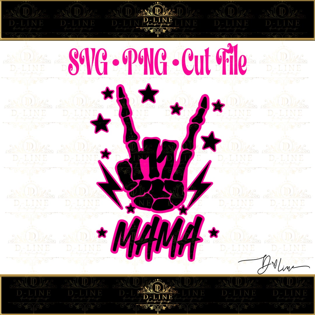 Mama Rock on Devils Horns, Cut File, SVG, PNG. Mama Graphic ...