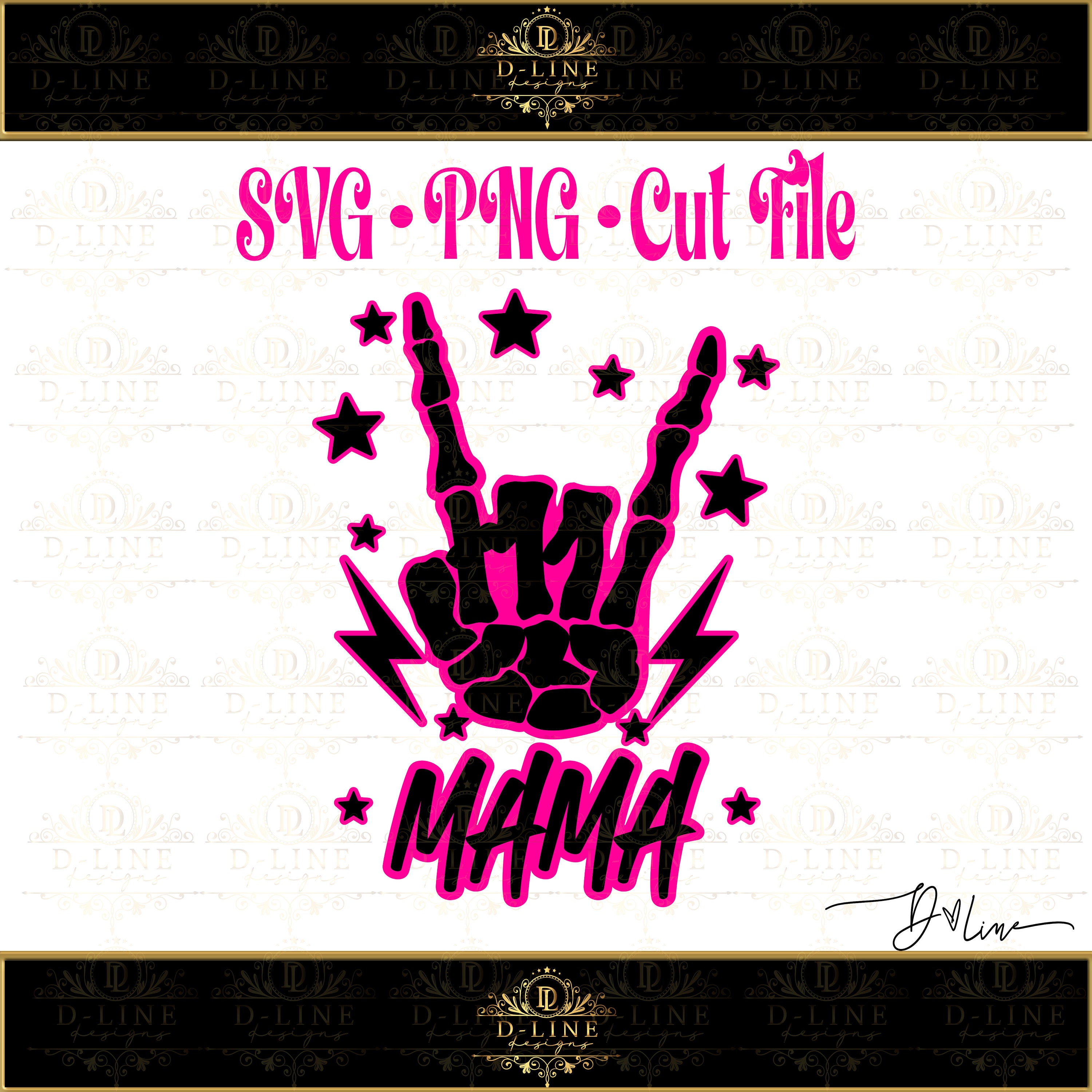 Mama Rock on Devils Horns, Cut File, SVG, PNG. Mama Graphic ...