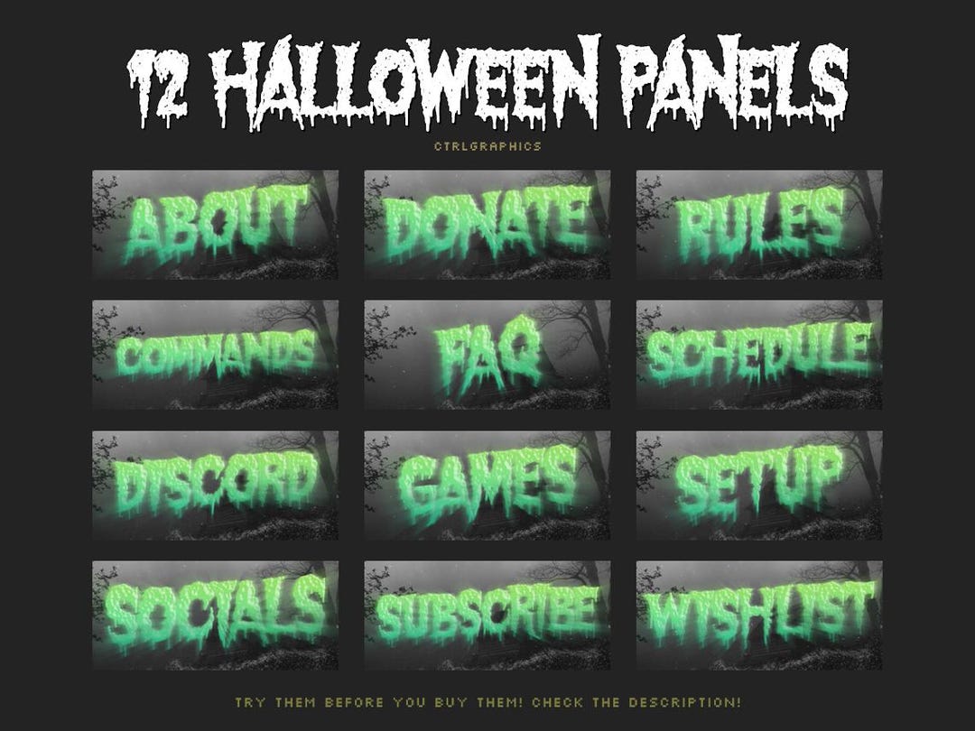 Creepy Halloween Twitch Panels: Spooky Green Stream Overlays (digital ...
