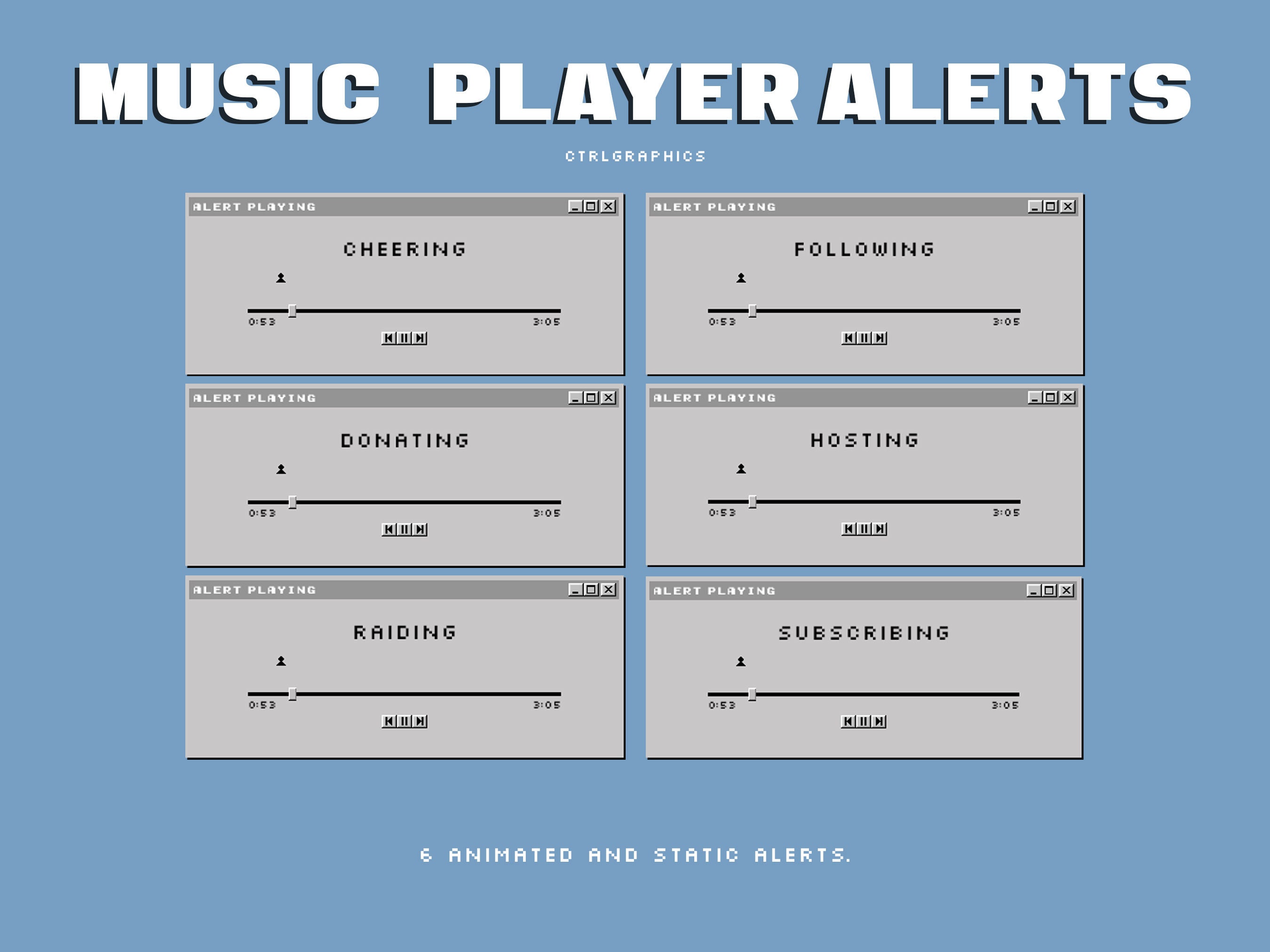 6 Animated Music Player Alerts for Twitch / 90s Windows / Youtube and ...