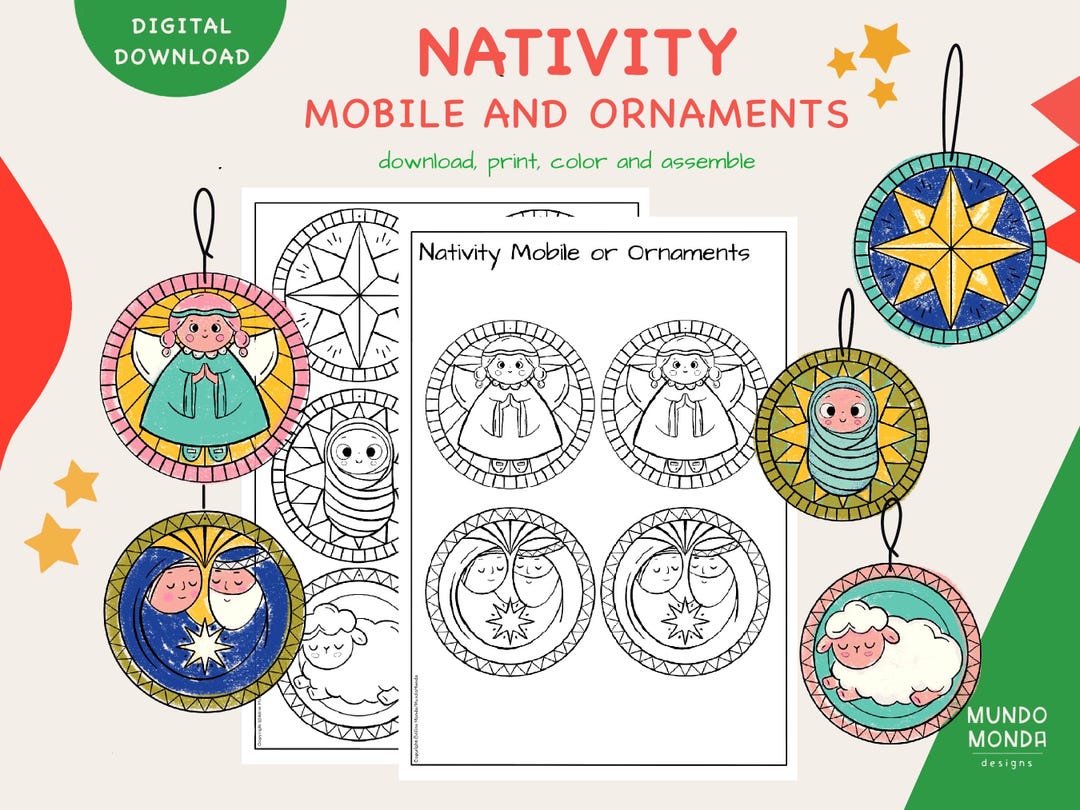 Nativity Coloring Paper Wall Hanging and Ornament / Printable Kids ...