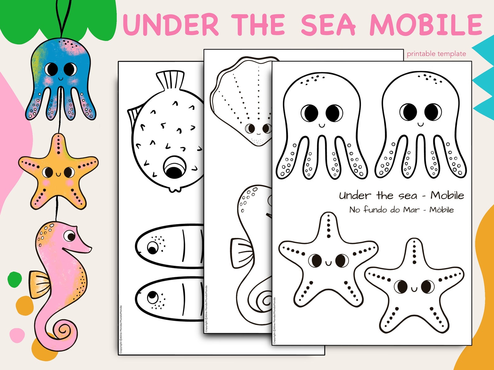 Under the Sea DIY Paper Mobile Printable Craft / Coloring Kids Craft ...