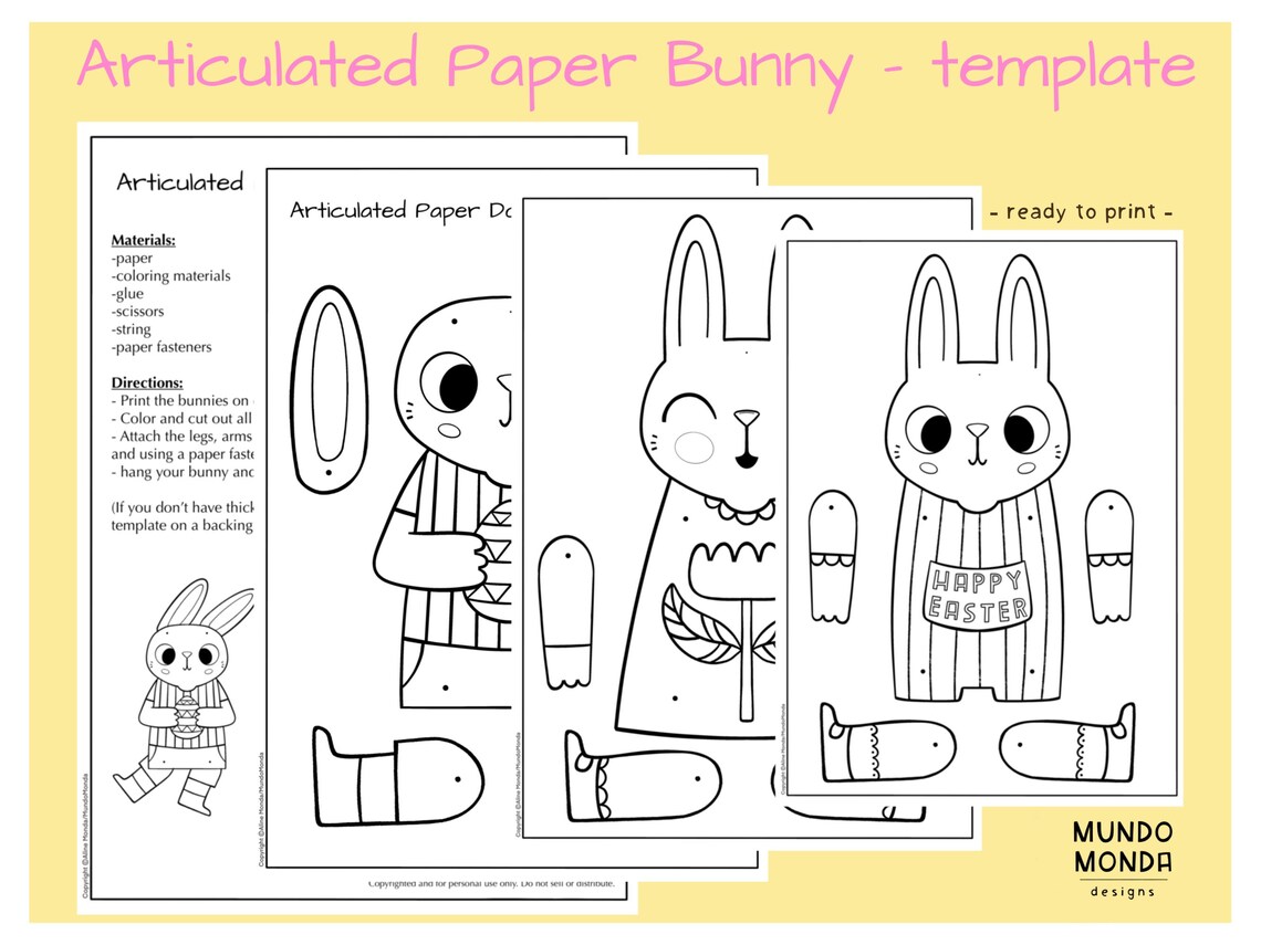 Printable Articulated Paper Doll Bunny: Easter Craft for Kids (PDF) - Etsy