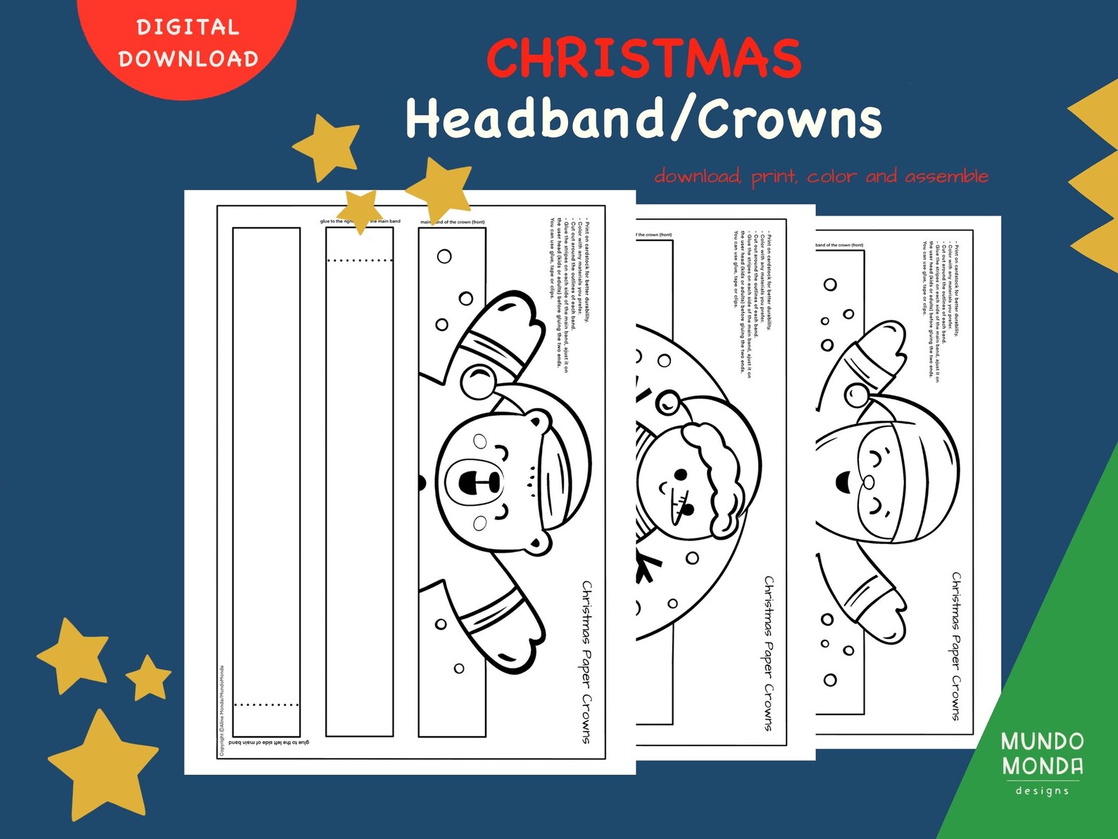 Printable Christmas Headband / DIY Paper Christmas Crown / Coloring ...