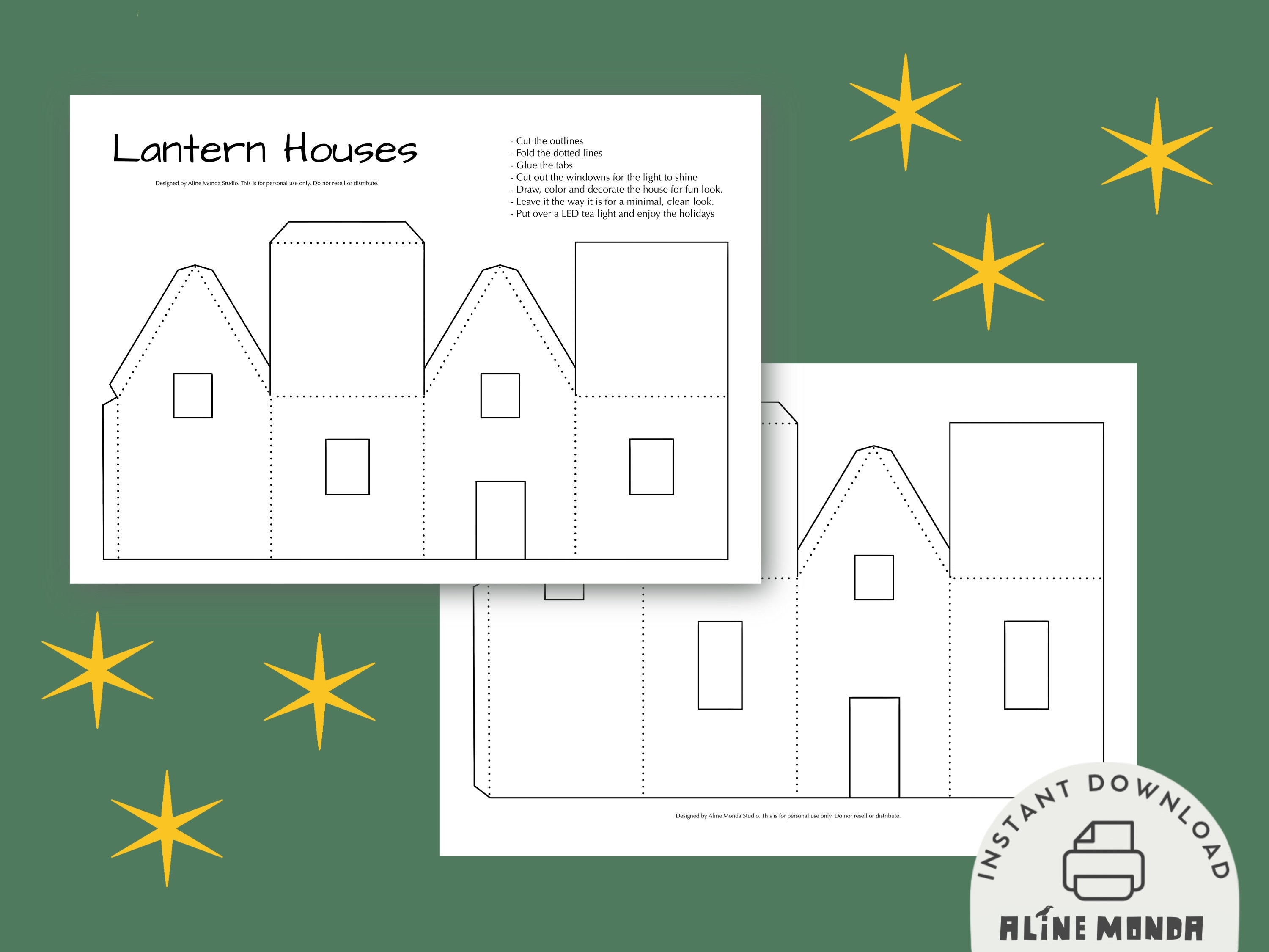 Printable Lantern Houses / DIY Paper House Lantern / Color-me Christmas ...
