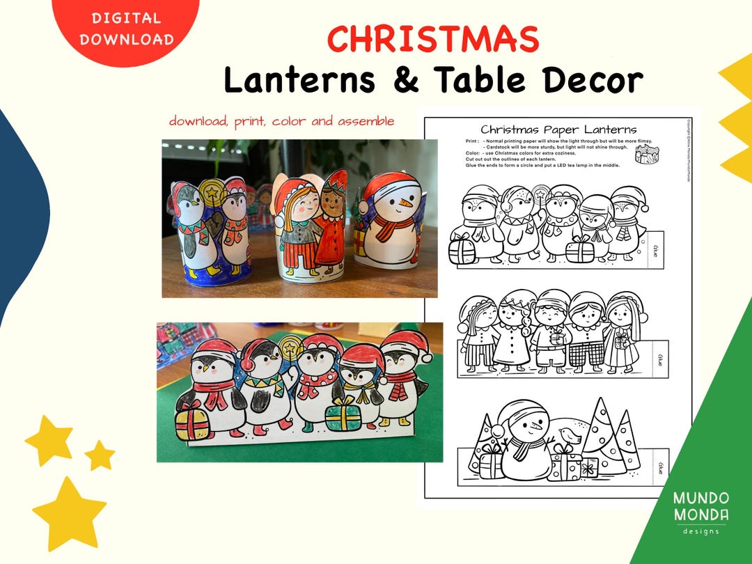 Printable Christmas Paper Lantern and Table Decor / Coloring Christmas ...
