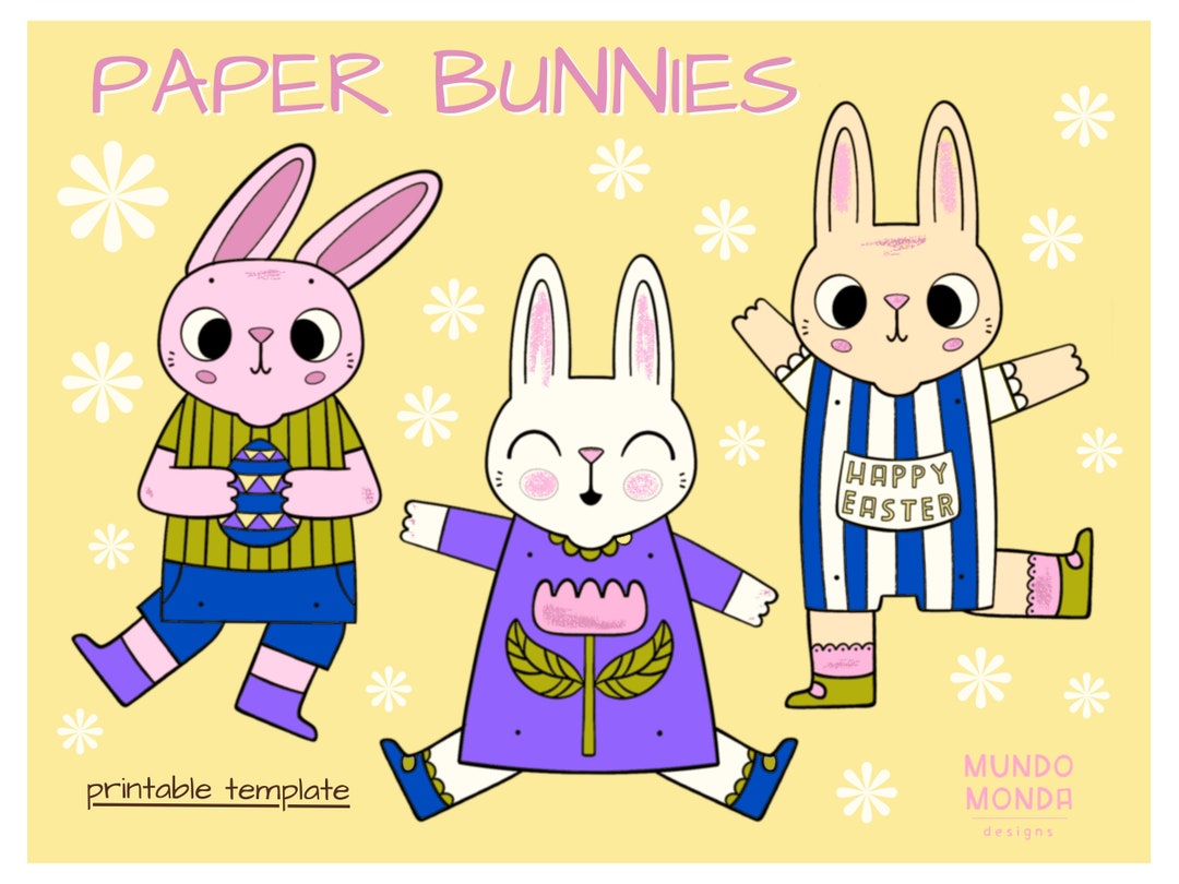 Printable Articulated Paper Doll Bunny/ Easter Crafts for Kids / Color ...