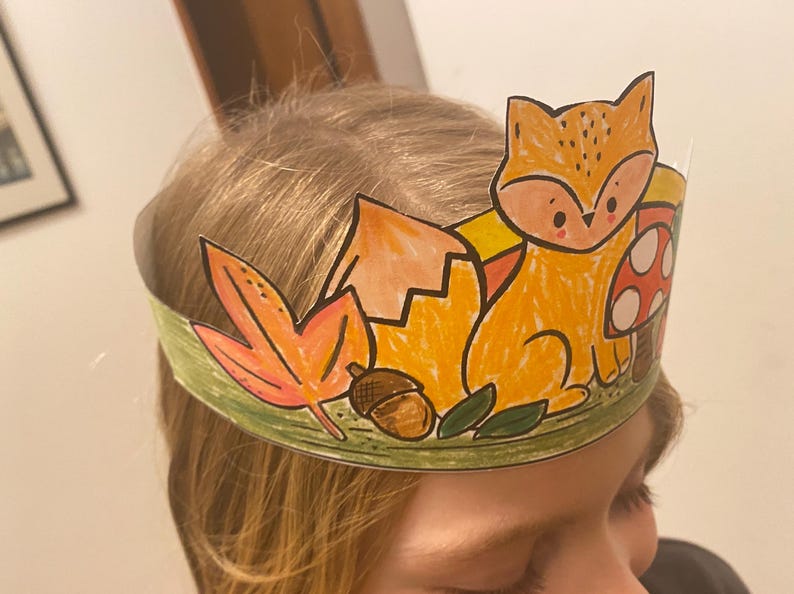 Printable Fall Paper Crown: DIY Woodland Coloring Page (digital ...