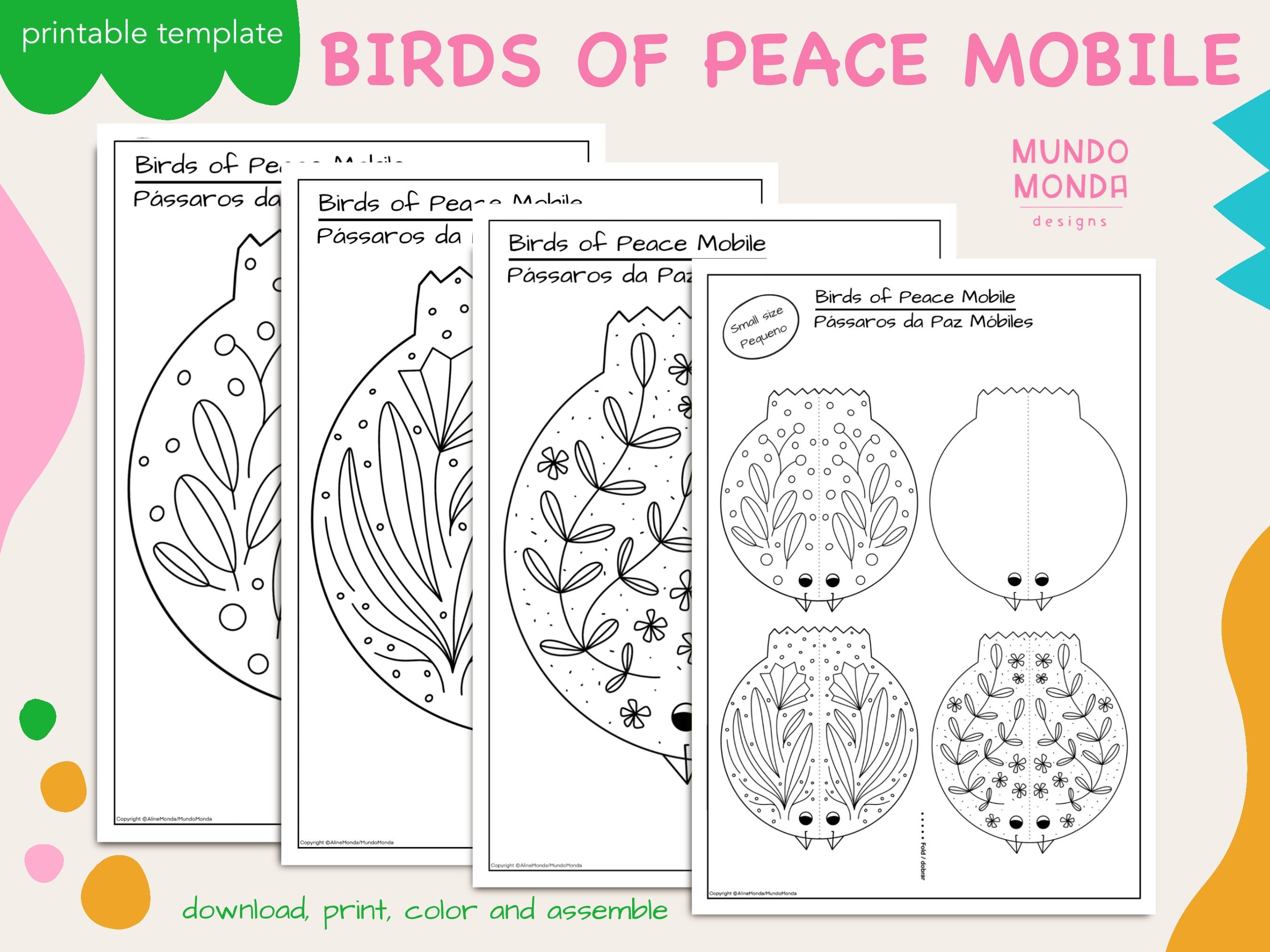 Birds of Peace Printable DIY Mobile Ornament/ Digital Download Activity ...
