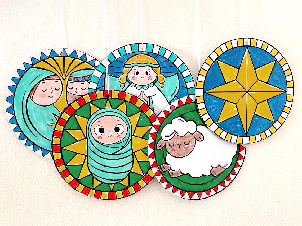 Nativity Coloring Paper Wall Hanging and Ornament / Printable Kids ...