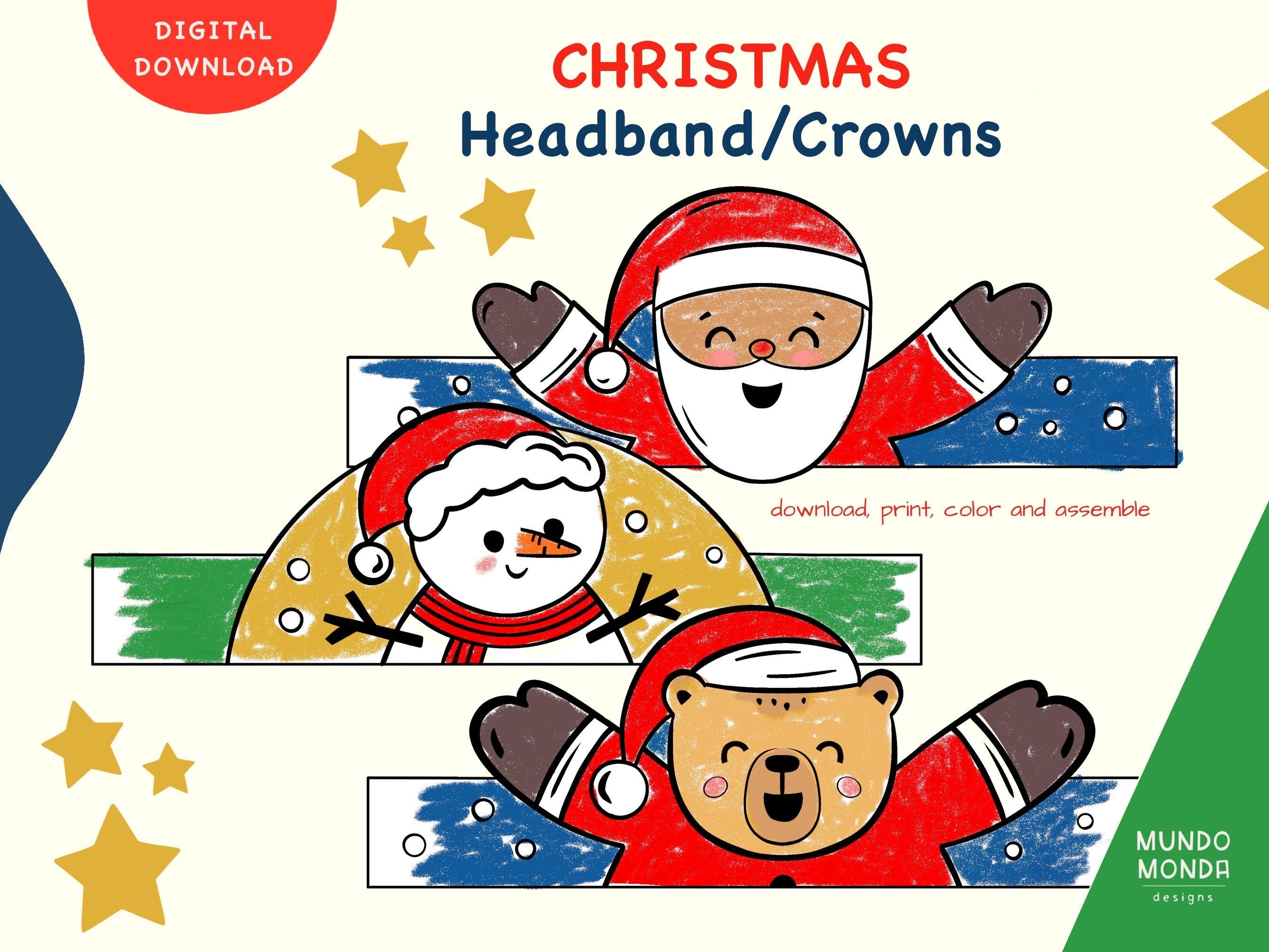 Printable Christmas Headband / DIY Paper Christmas Crown / Coloring ...