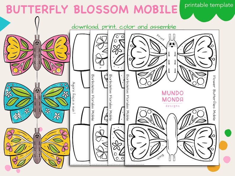 DIY Cute Butterfly Mobile / Digital Download Craft / Color-me Kids ...