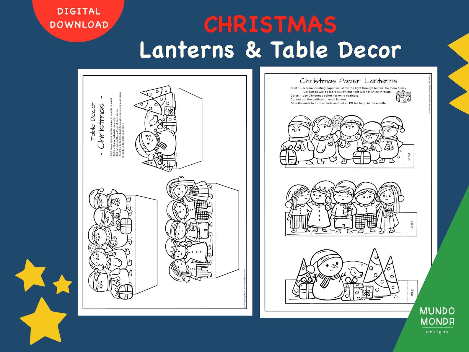 Printable Christmas Paper Lantern and Table Decor / Coloring Christmas ...