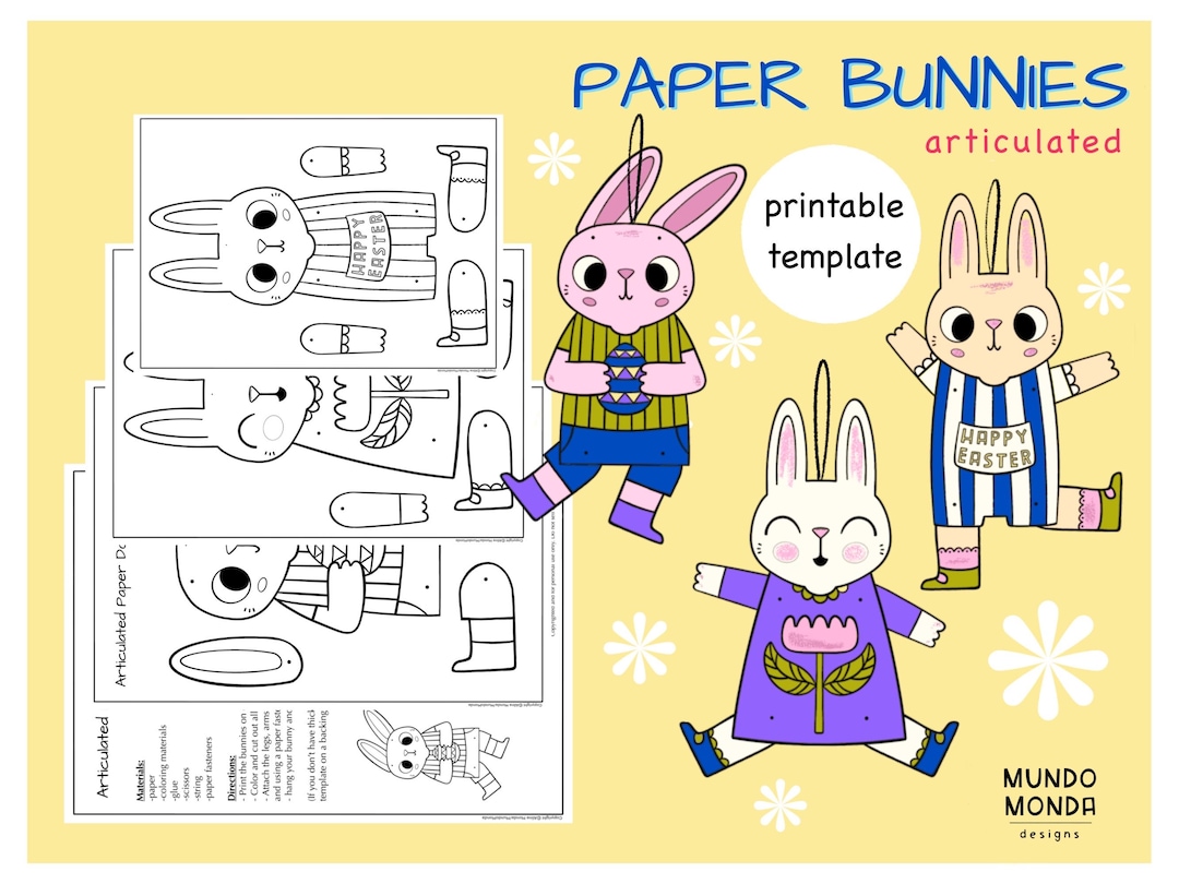 Printable Articulated Paper Doll Bunny: Easter Craft for Kids (PDF) - Etsy