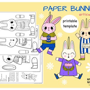 Printable Articulated Paper Doll Bunny: Easter Craft for Kids (PDF) - Etsy