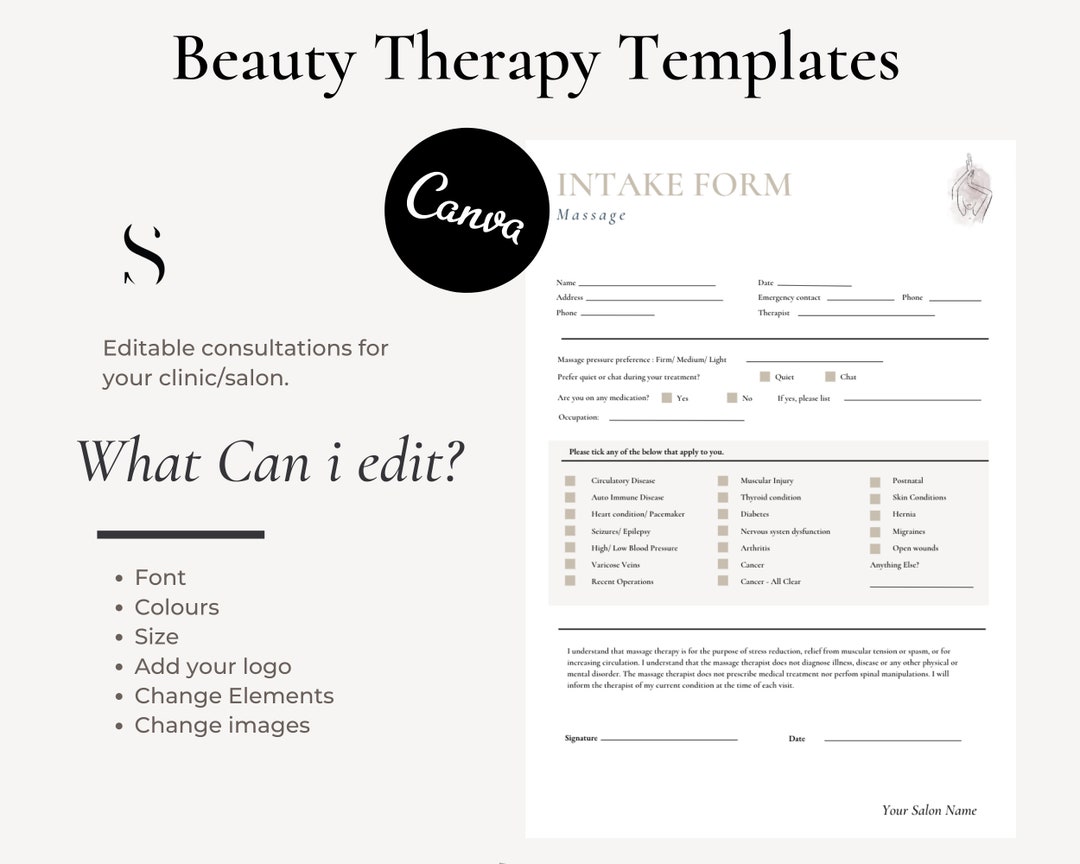 Beauty Treatment Forms - Editable Esthetician Templates, Printable ...