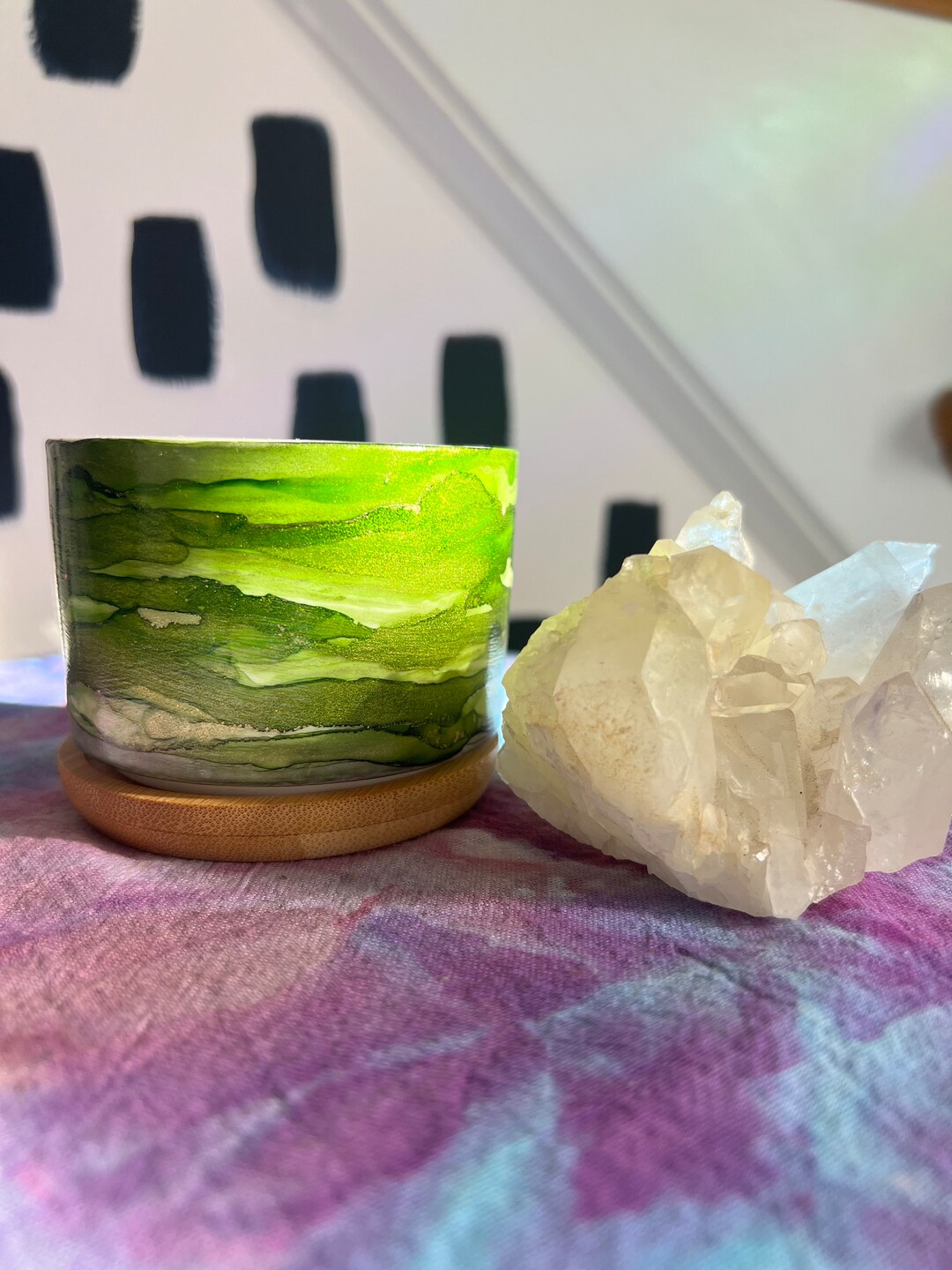 Small Hand-painted Alcohol Ink Succulent Pot w/ Drainage Bright Green ...