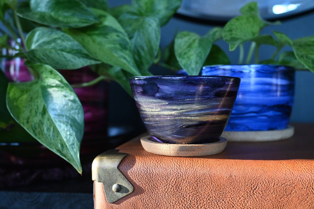 Mini 2 Hand-painted Alcohol Ink Plant Pot with Drainage - Etsy