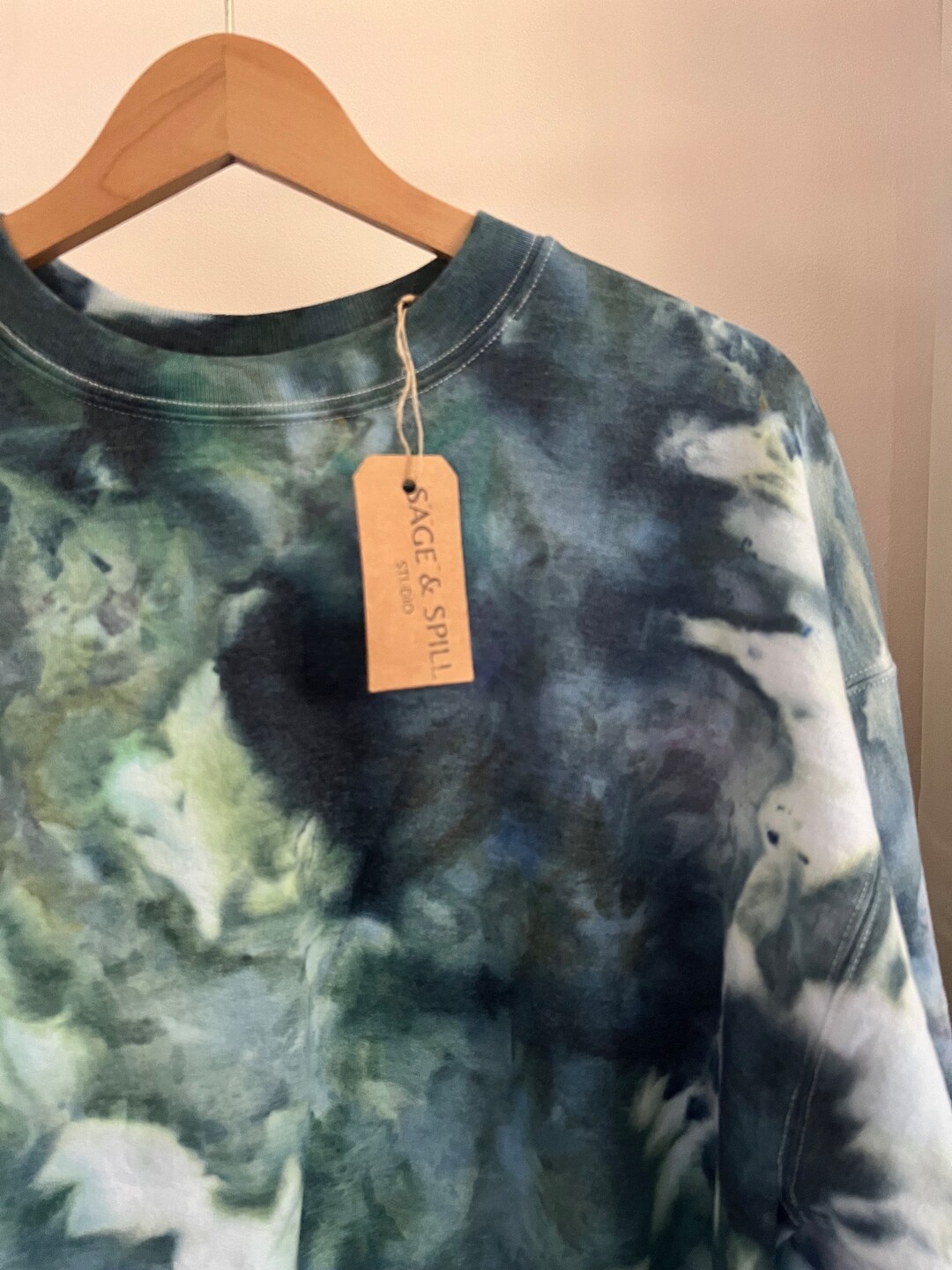 LARGE Blue & Green Multicolor Ice-dye Sweatshirt One-of-a-kind Hand ...
