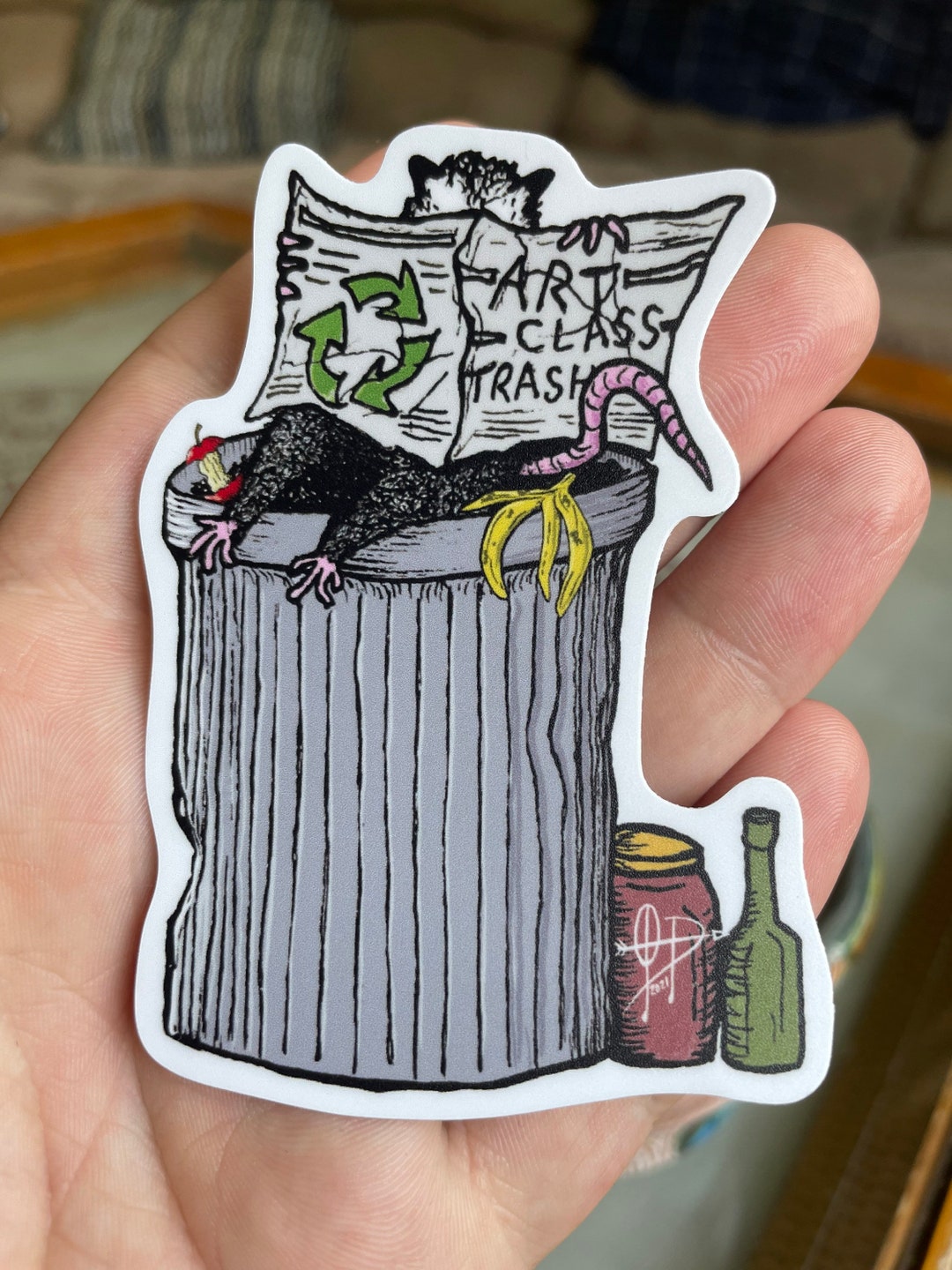 Possum Throne Trash Can Stickers 3 PACK Unique, Weird, Whimsical Hand ...