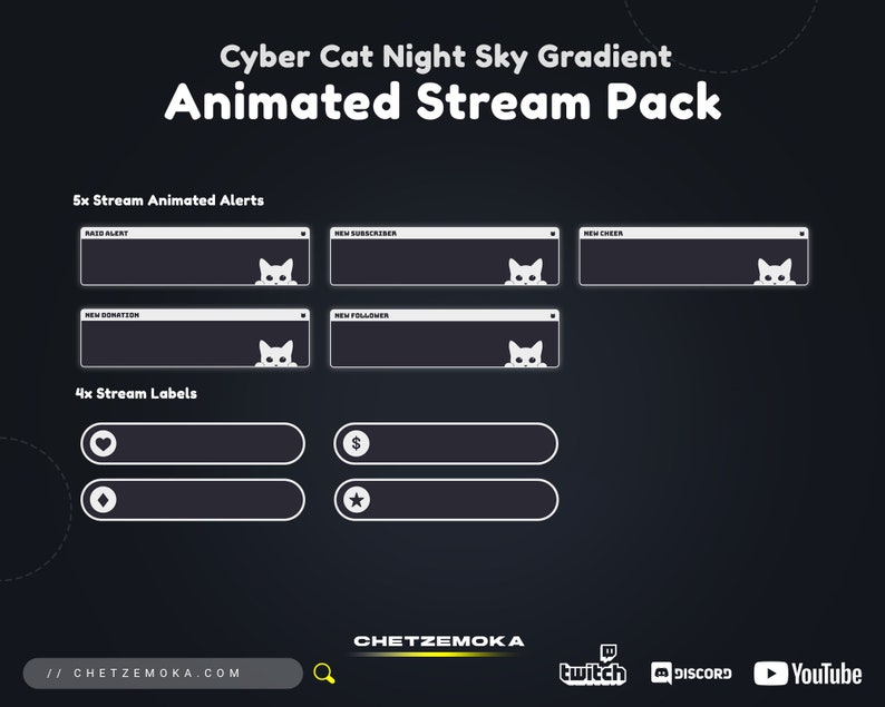 Cat Stream Overlay Night Sky Animated Cat Stream Pack Minimalist Cat ...