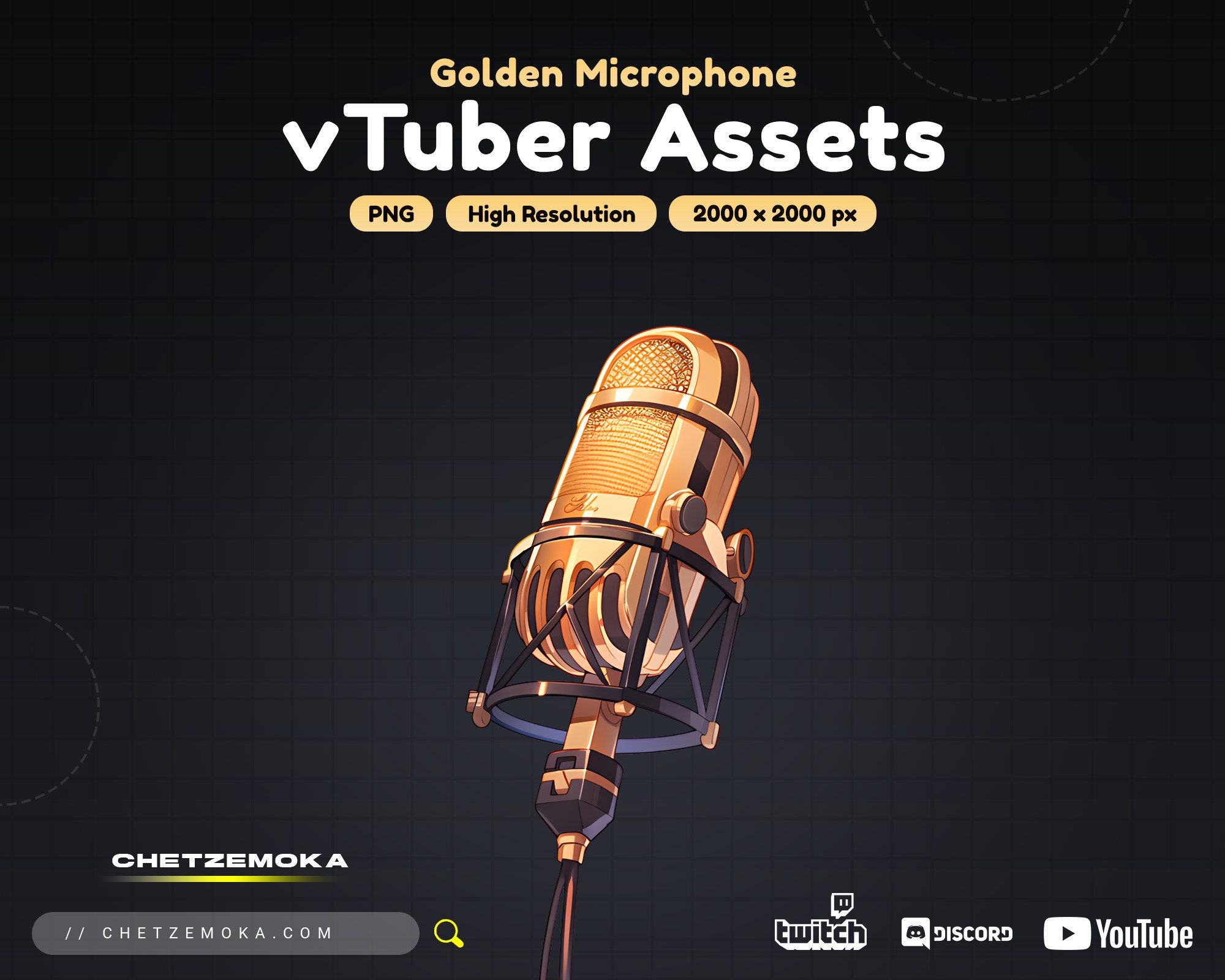 Vtuber Microphone - Vtuber Assets - Golden Microphone for Vtuber - 2000 ...