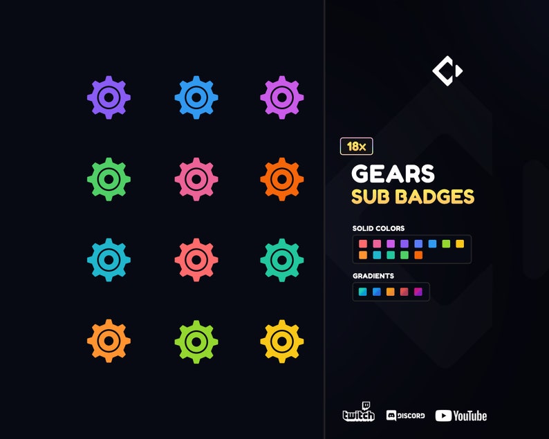 Twitch Gears Sub Badges | 18 Badges | Gears | Solid & Gradient Colors ...