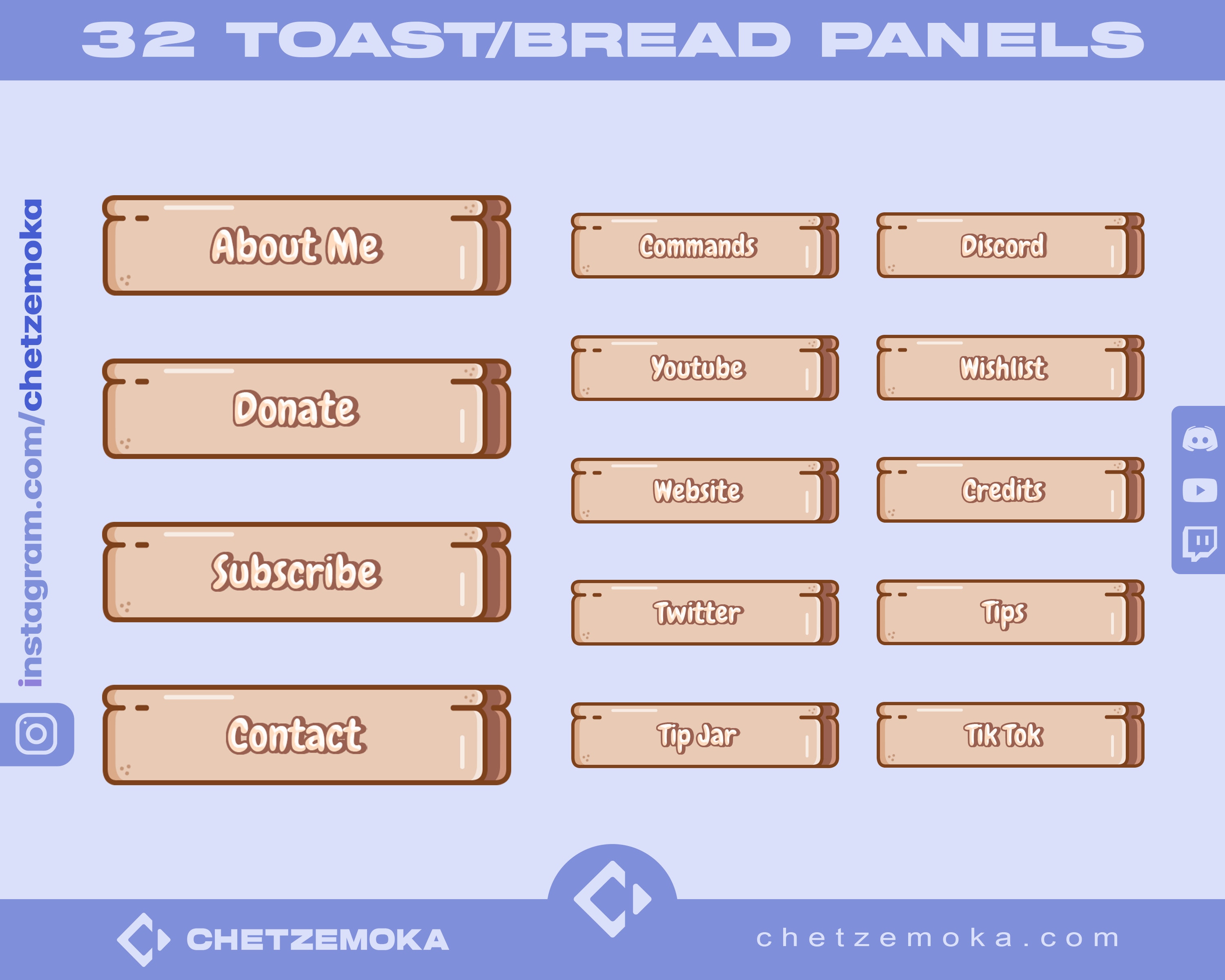 Bread Twitch Panels | 32 Toast Panels | Pastel, Aesthetic | Instant ...