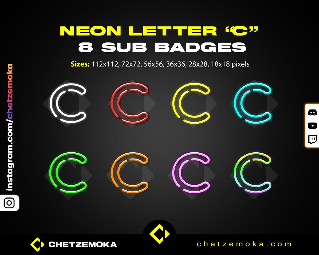 Neon Letter Sub Badges c Twitch Sub Badges - Etsy