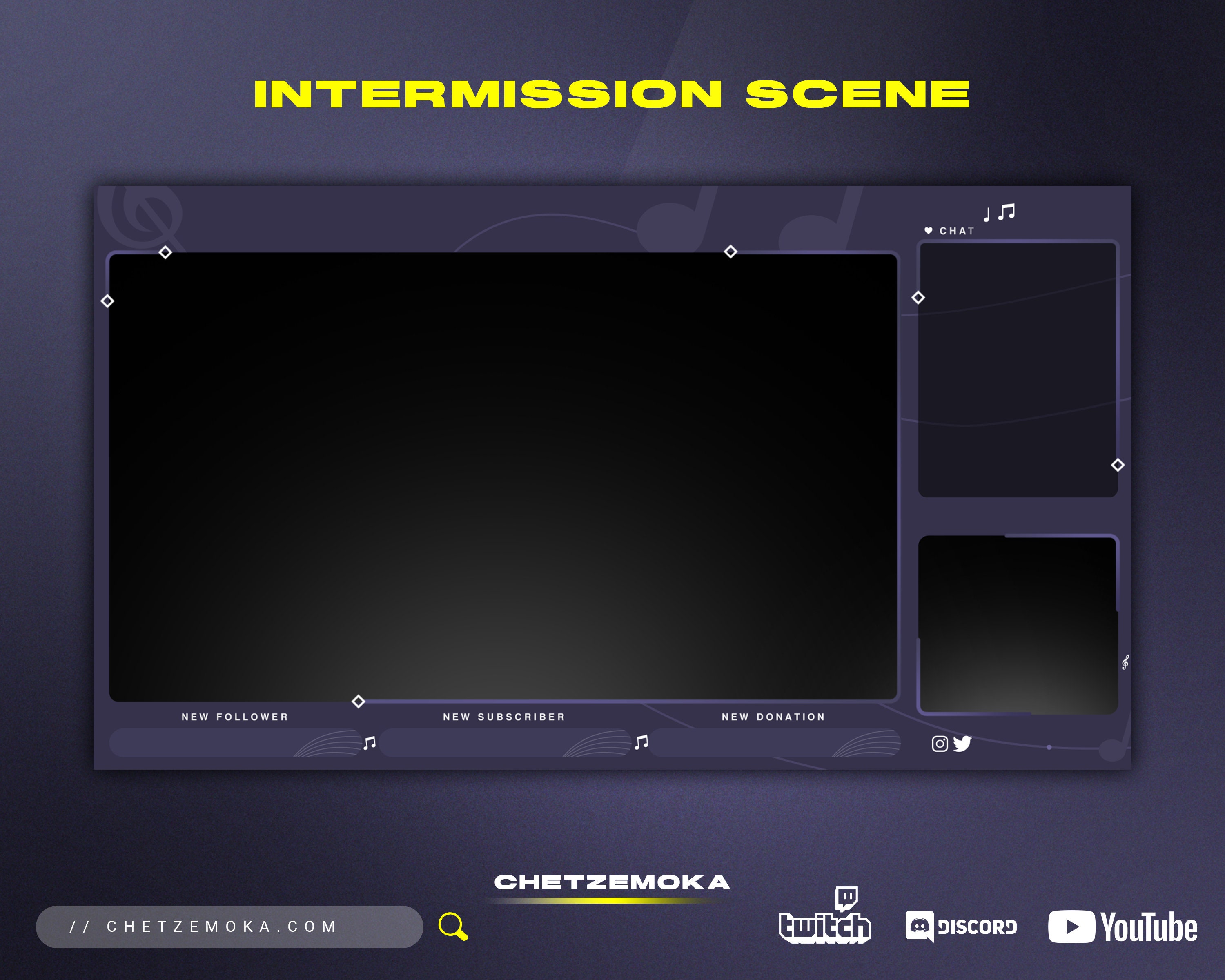 Musical Stream Overlay Dark Purple Animated & Static Version Music Note ...