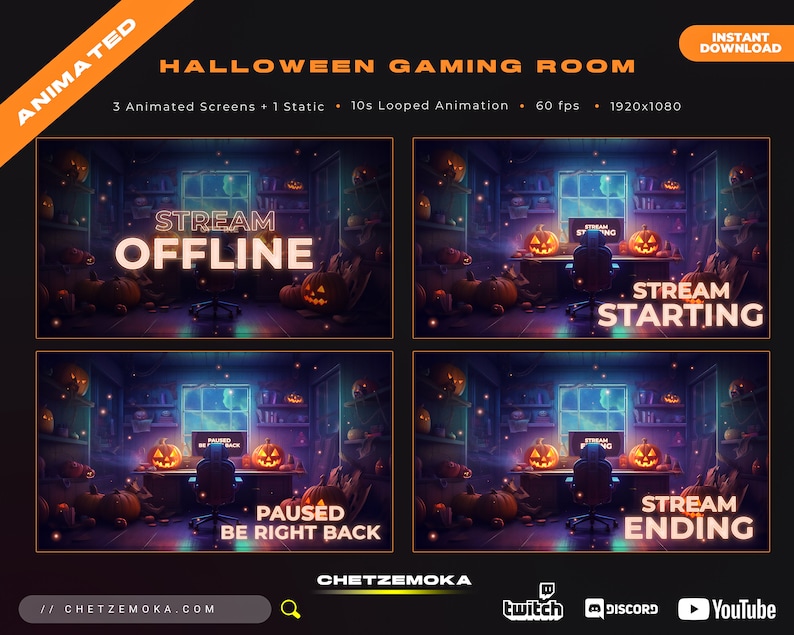 Halloween Gaming Room Lo-fi Twitch Screens Animated - Etsy