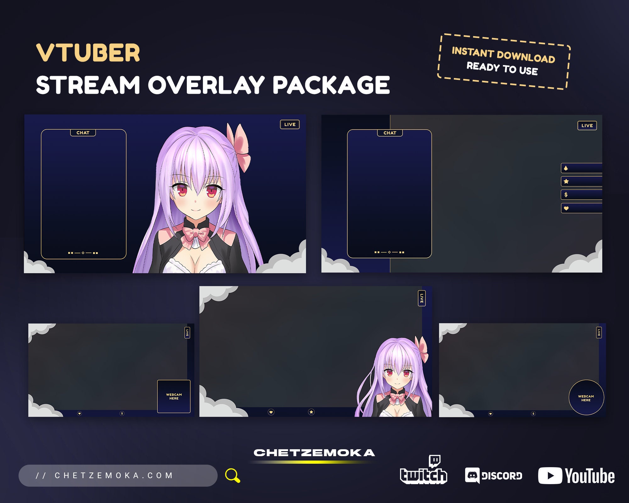 Vtuber Stream Overlay Golden & Navy Blue Vtuber Overlay Celestial ...