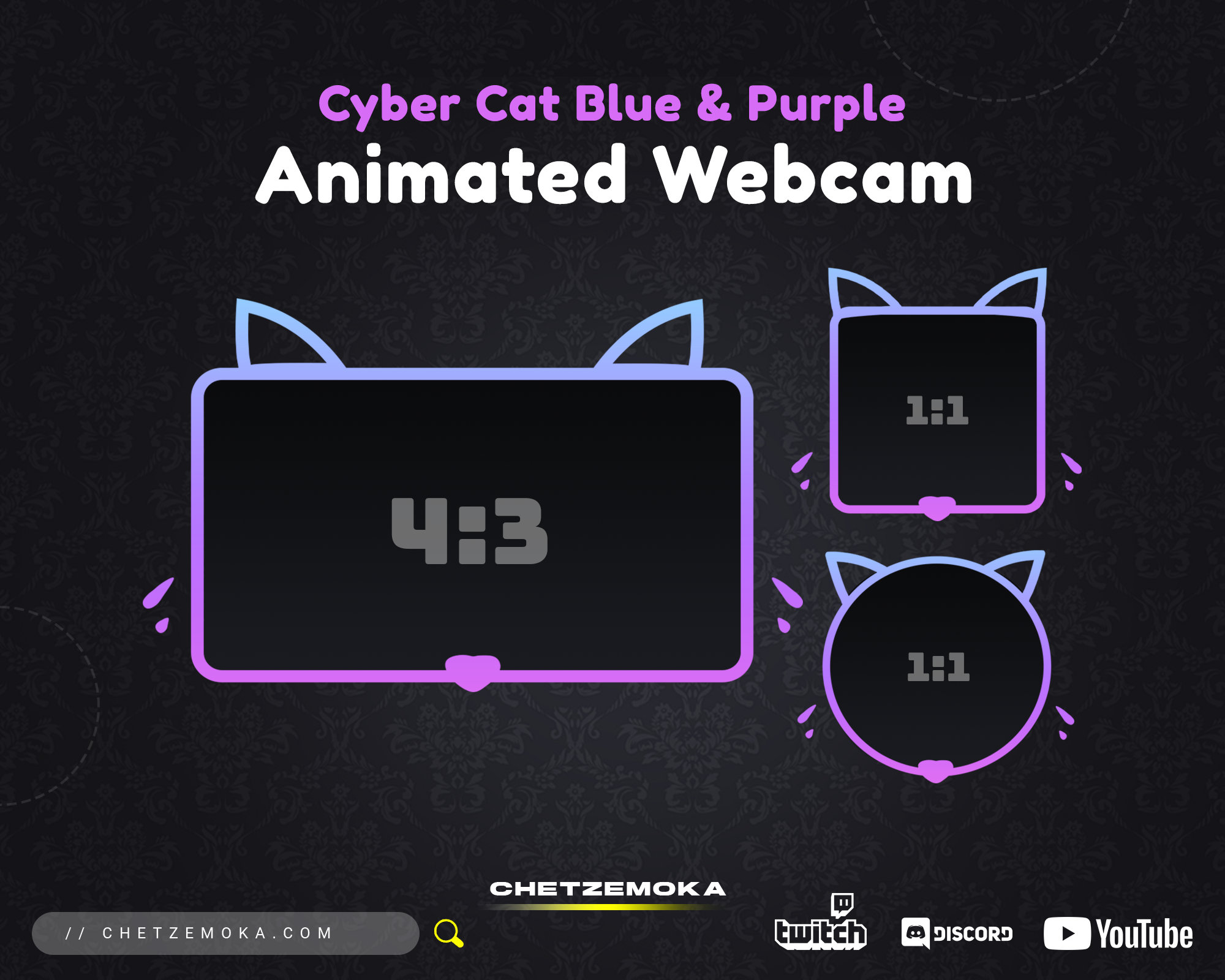 Cat Webcam Overlay 3 Animated Webcam Overlay Blue & Purple Cat, Kitty ...