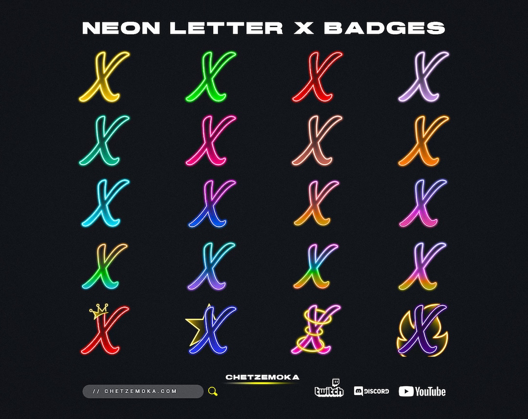 Neon Letter X Sub Badges | Twitch Subscriber Icons (set of 20) - Etsy