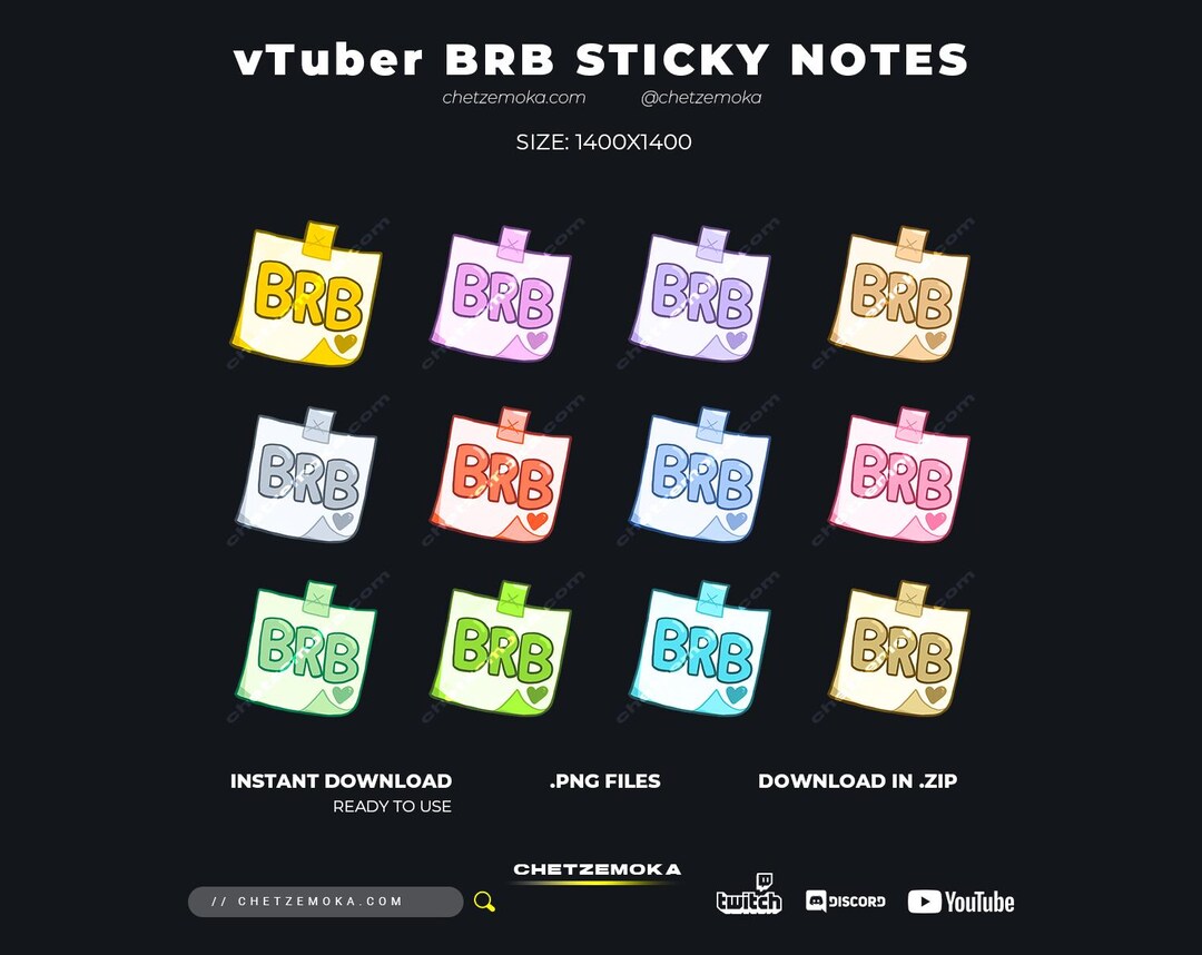 Twitch BRB Sticky Notes: Vtuber Assets Bundle (PNG Files) - Etsy