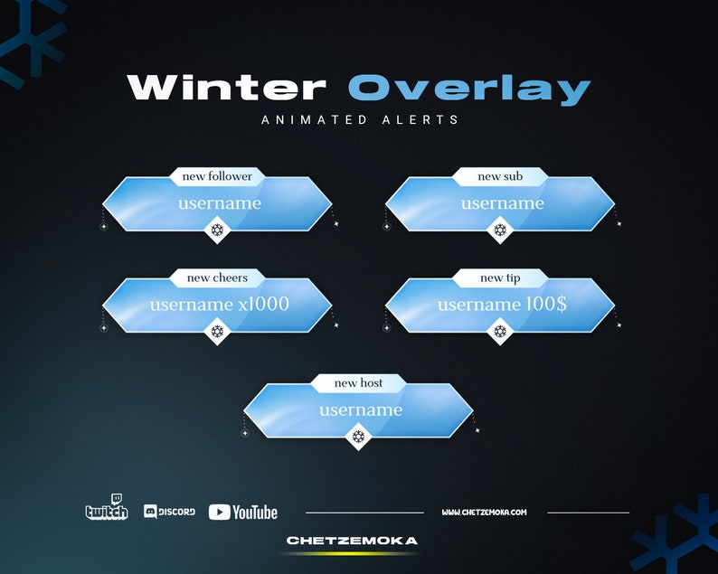 Winter Stream Overlay Pack | Snowflake Webcam Overlay | Blue Vtuber ...