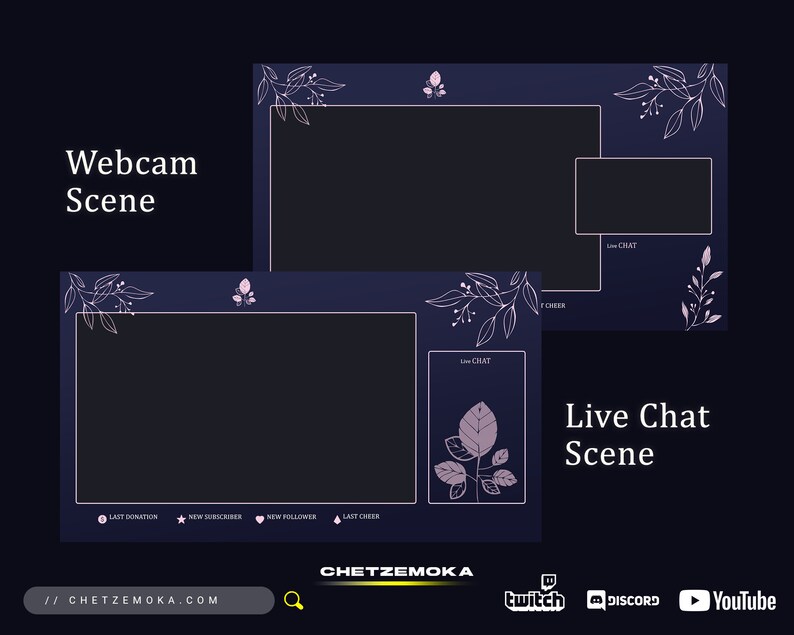 Floral Stream Overlay Pink & Navy Blue - Animated and Static Version ...