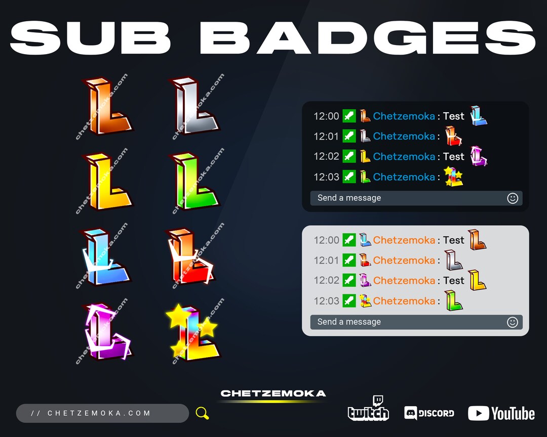 Letter L and LF Sub Badges | Set of 10 Badges | 3D | Cheer | Letter ...