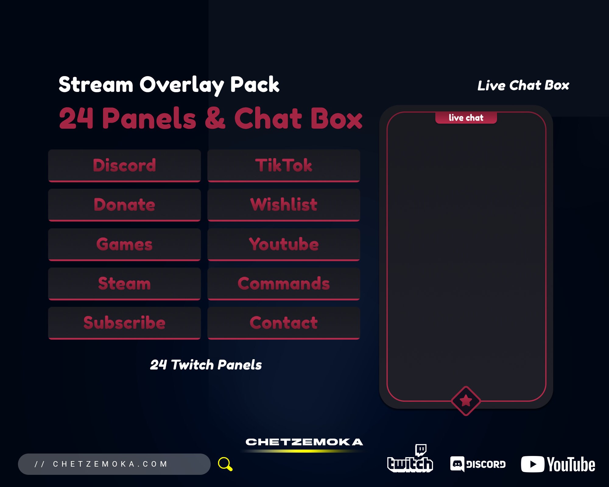 Stream Overlay Package Red Webcam Overlay 20 Twitch Panels Stream ...