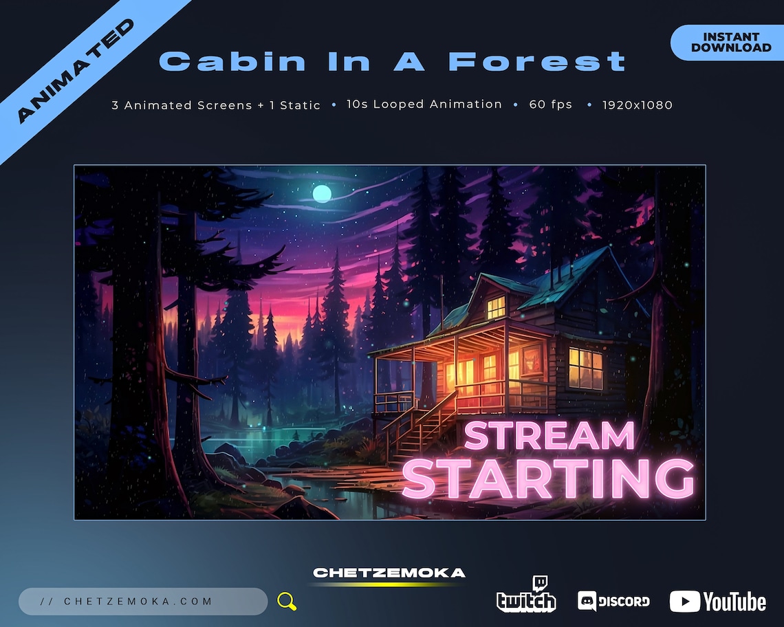 Cabin in a Forest Twitch Screens Animated Background for Streamers ...