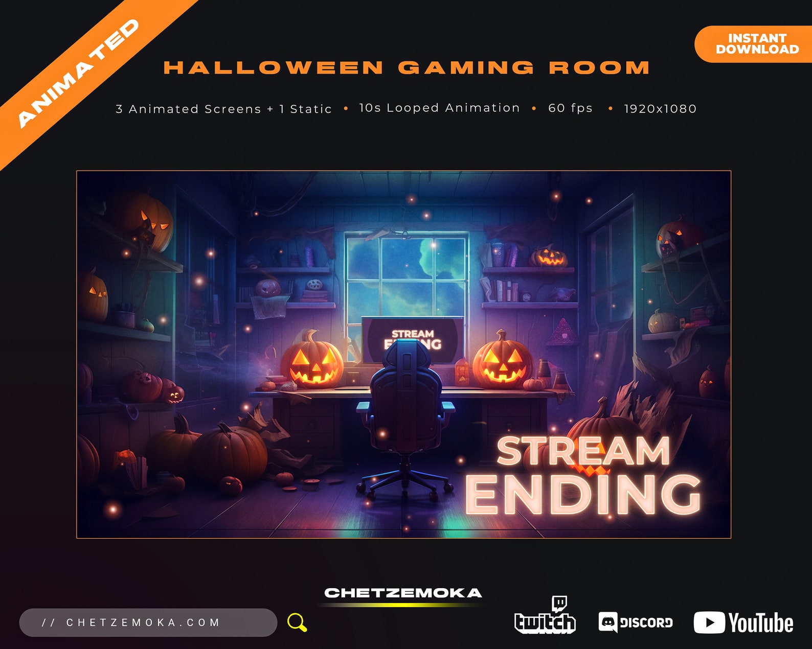 Halloween Gaming Room Lo-fi Twitch Screens Animated - Etsy