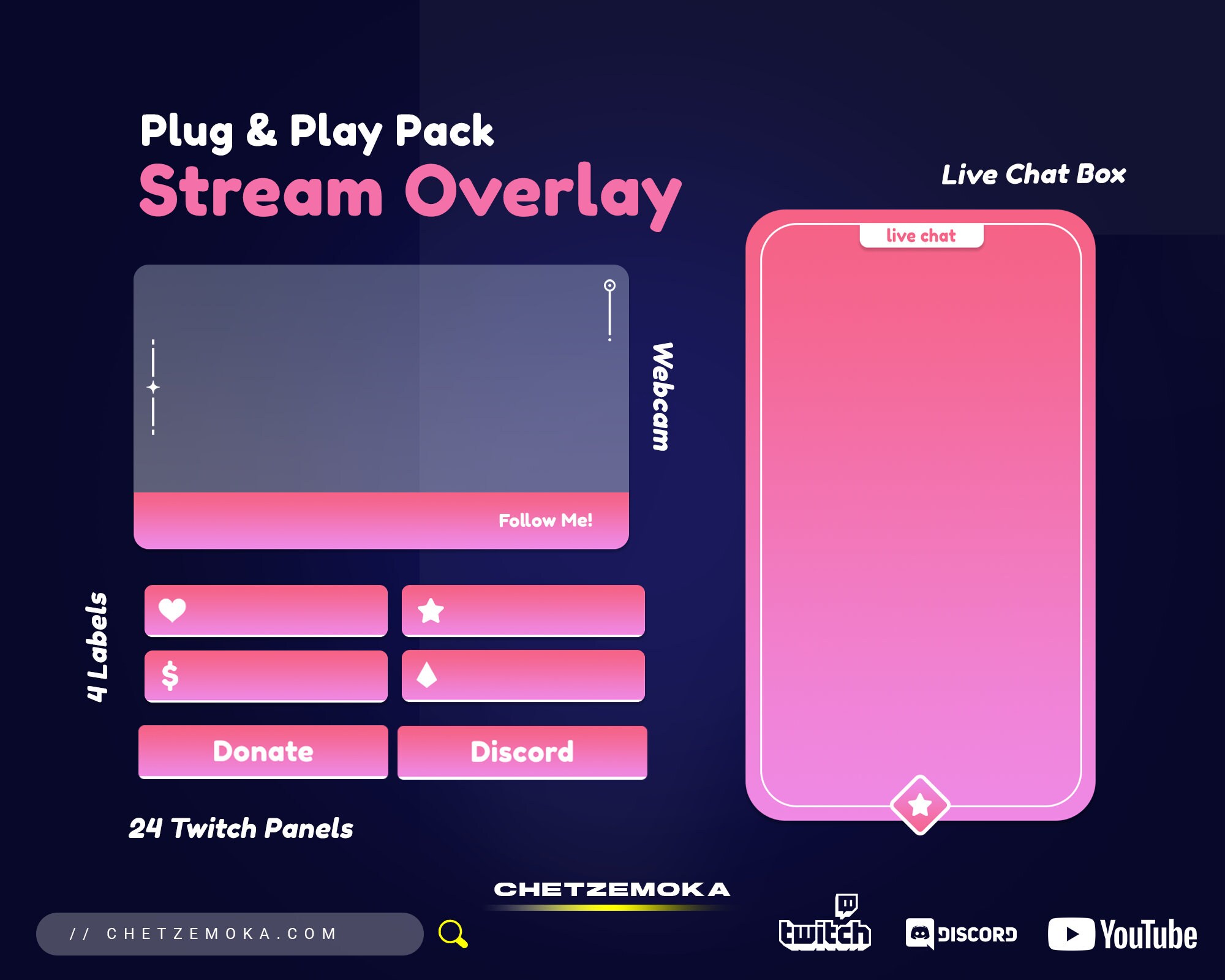 Stream Overlay Package Pink Webcam Overlay 20 Twitch Panels Stream ...