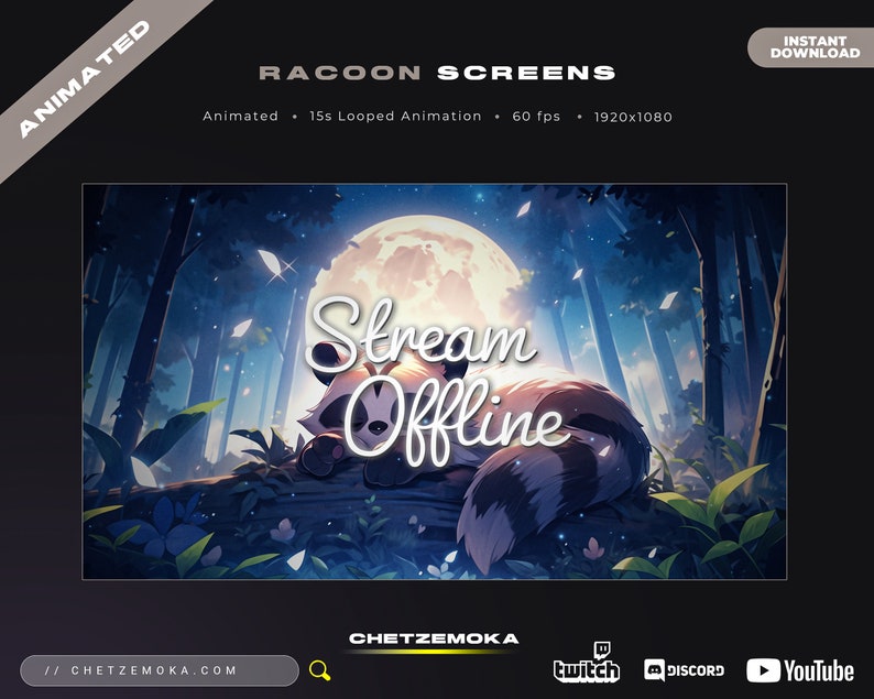 Animated Racoon Twitch Screens: Vtuber Stream Backgrounds (PNG & Webm ...