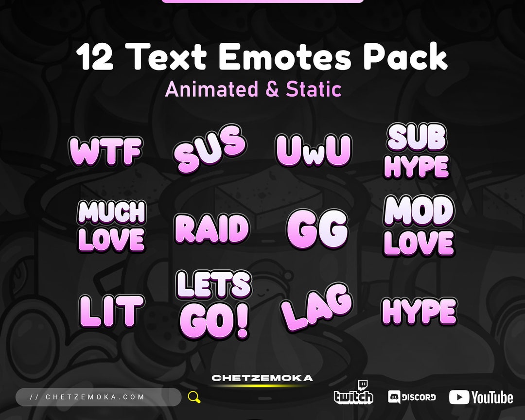 Animated Text Emotes Pink | 12 High Quality Twitch Text Emotes Pack ...