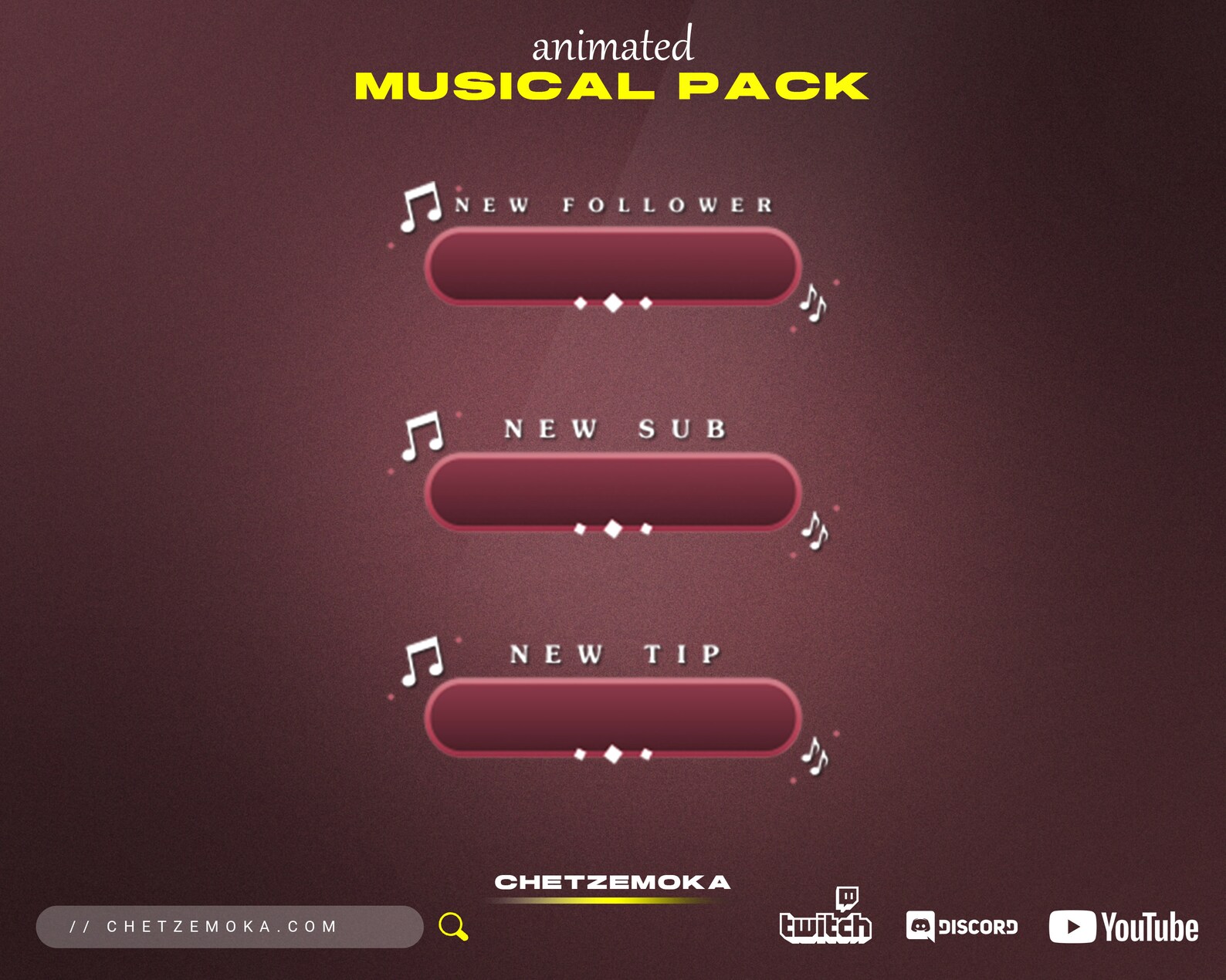 Musical Stream Overlay Dark Red - Animated & Static Version | Music ...