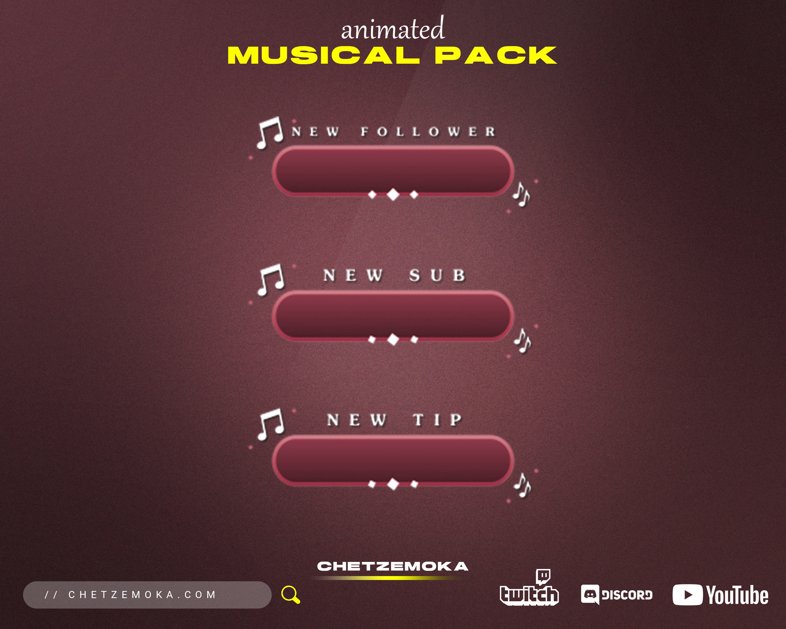 Musical Stream Overlay Dark Red - Animated & Static Version | Music ...