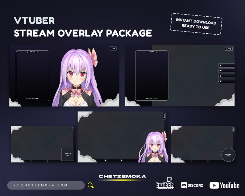 Vtuber Stream Overlay Silver & Navy Blue Vtuber Overlay - Etsy