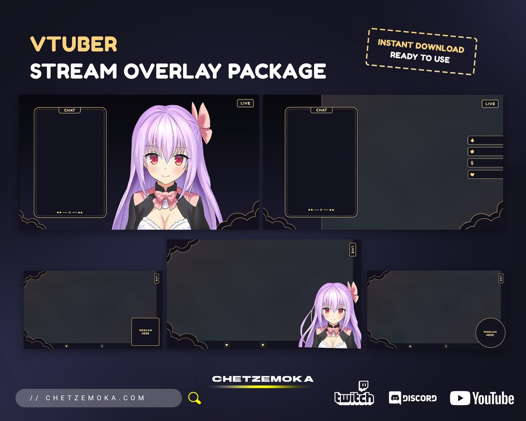 Vtuber Overlay Gold & Navy Blue | Vtuber Stream Overlay | Celestial ...
