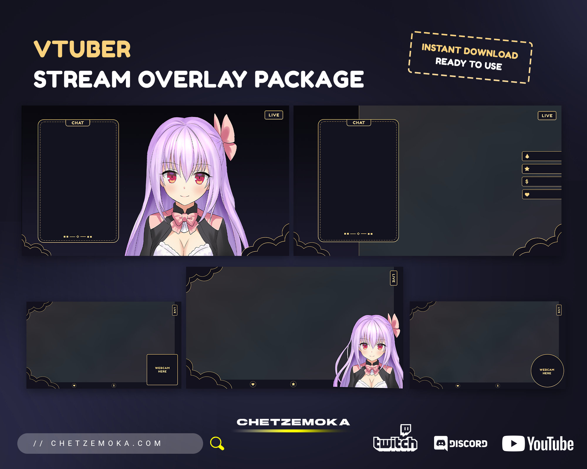 Vtuber Overlay Gold & Navy Blue Vtuber Stream Overlay Celestial Stream ...