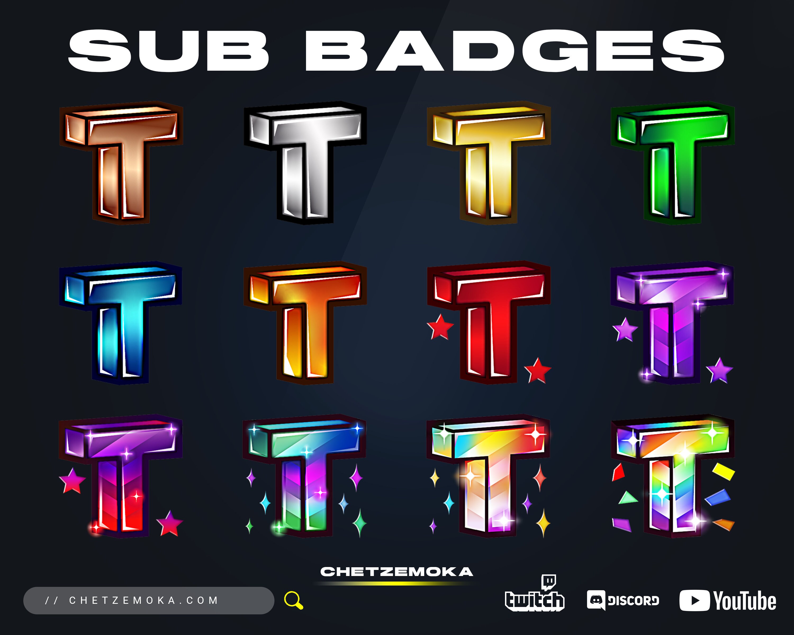 Letter T Sub Badges | Set of 12 Badges | 3D | Cheer | Letter | Bronze ...
